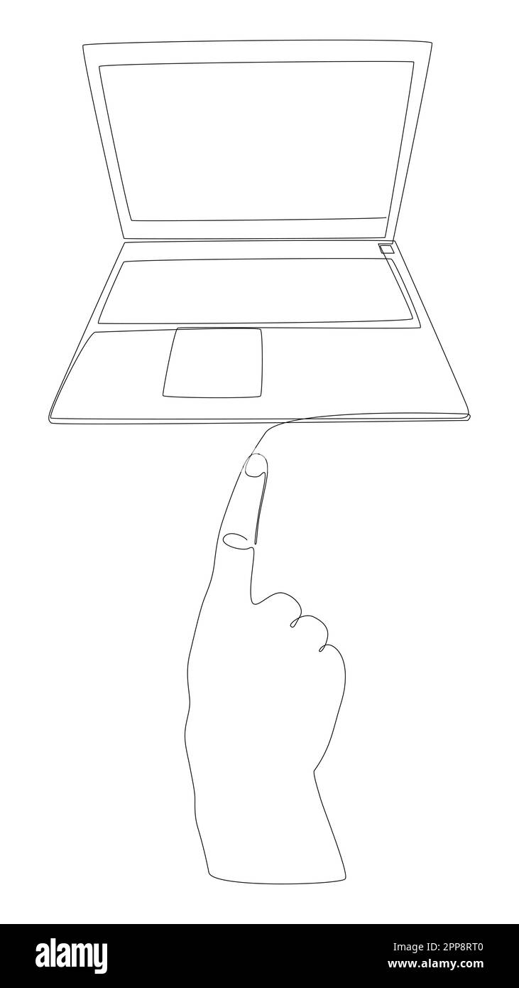One continuous line of hand with Laptop. Thin Line Illustration vector ...