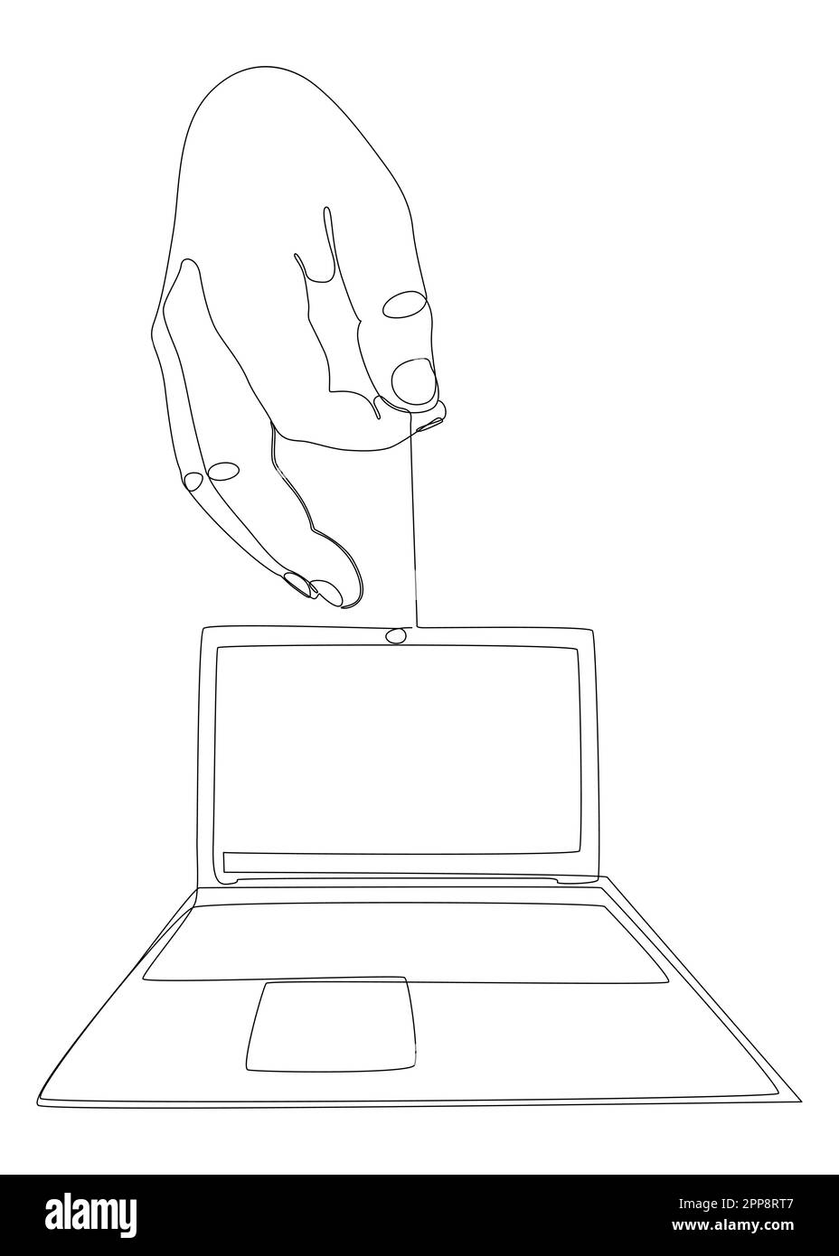 One continuous line of hand with Laptop. Thin Line Illustration vector ...