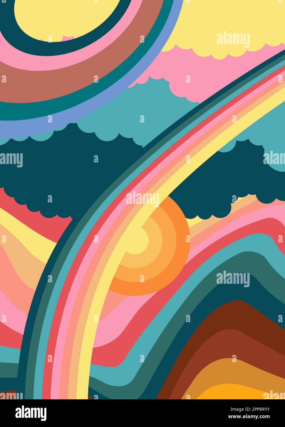 Psychedelic Hippie style retro 70s background. Groovy abstract 1970s ...