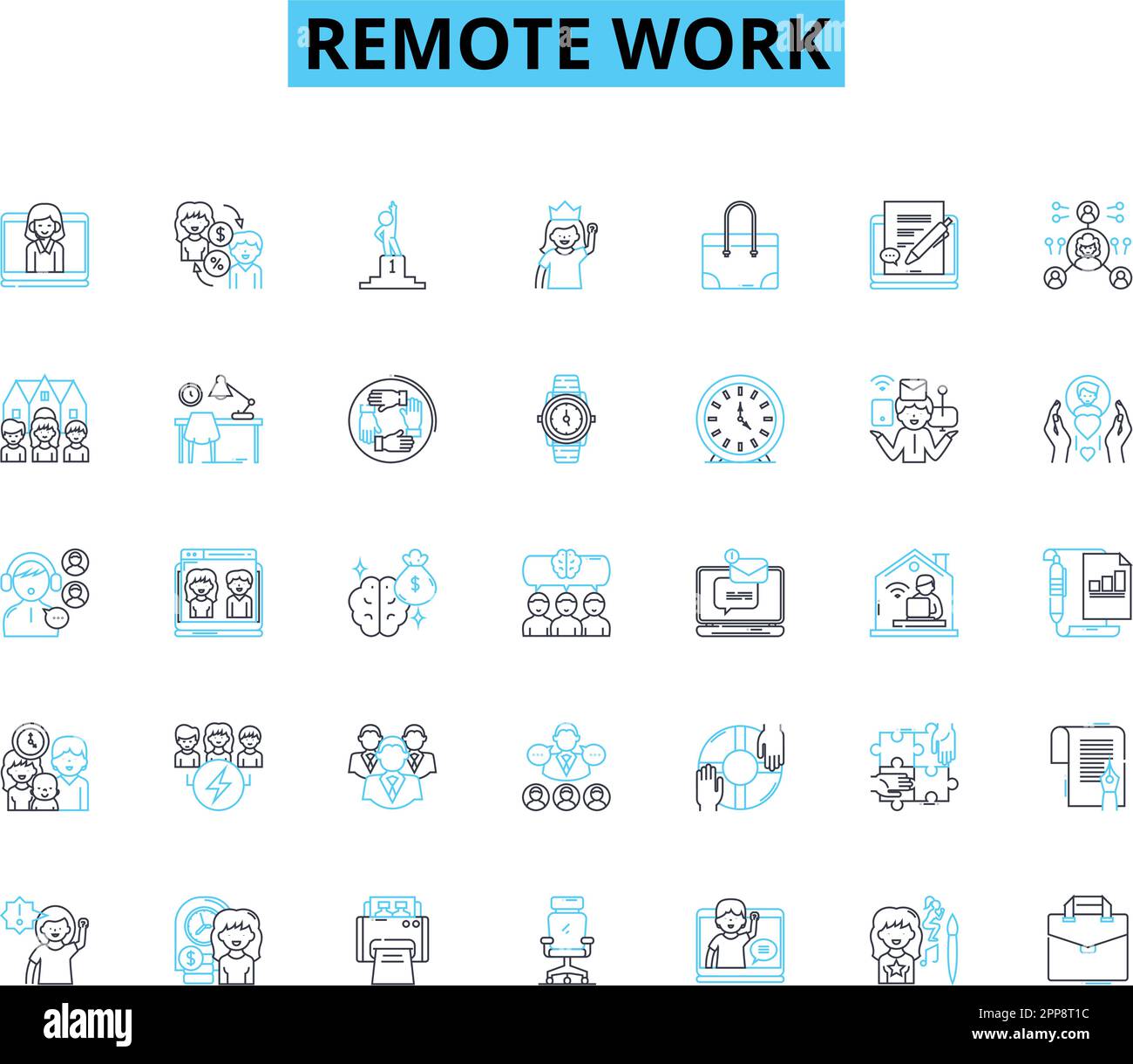 Remote Work Linear Icons Set Flexibility Virtual Telecommute Distance Productivity