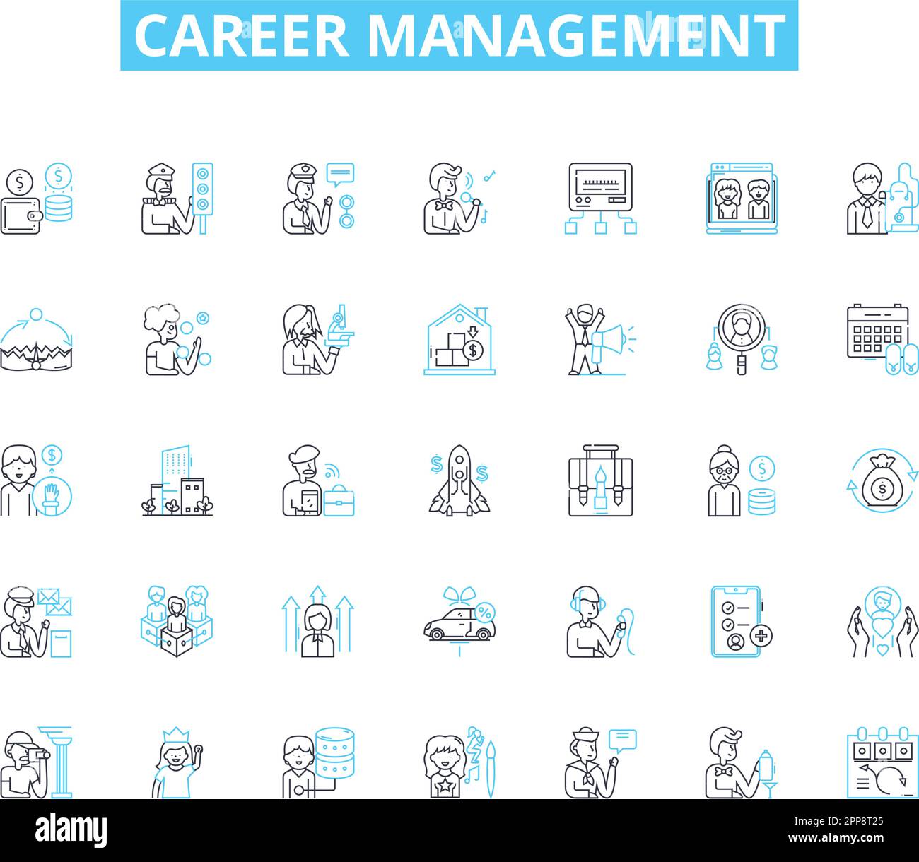 career management linear icons set. Planning, Development, Advancement ...