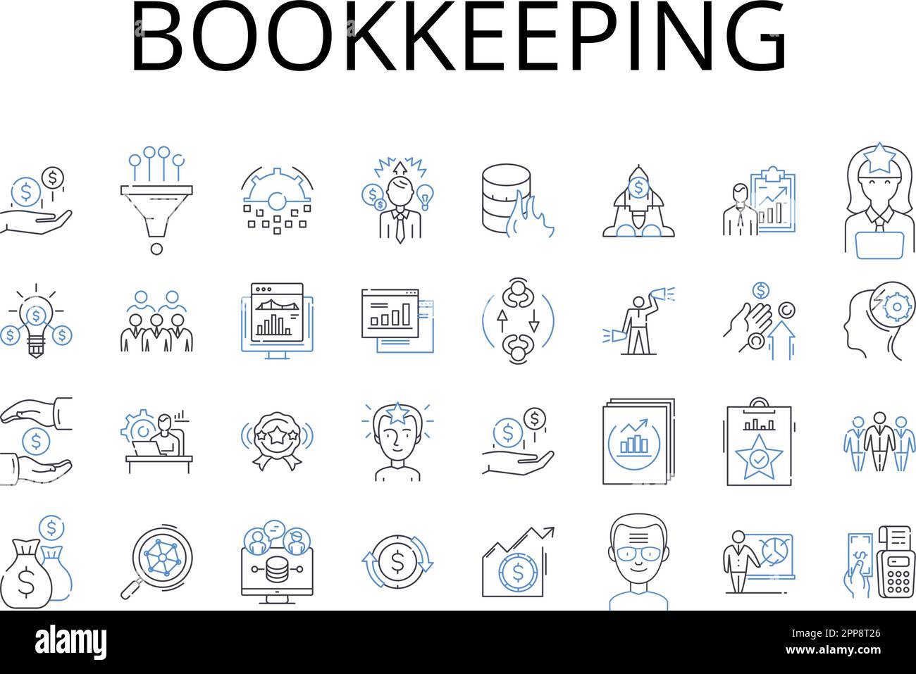 Bookkeeping line icons collection. Accounting, Taxation, Financial ...