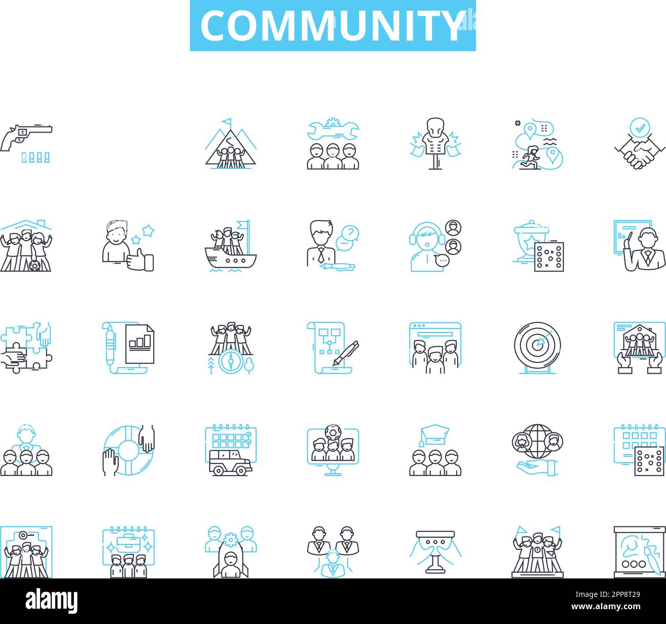 Community linear icons set. Inclusion, Diversity, Support, Connection, Collaboration, Belonging ...