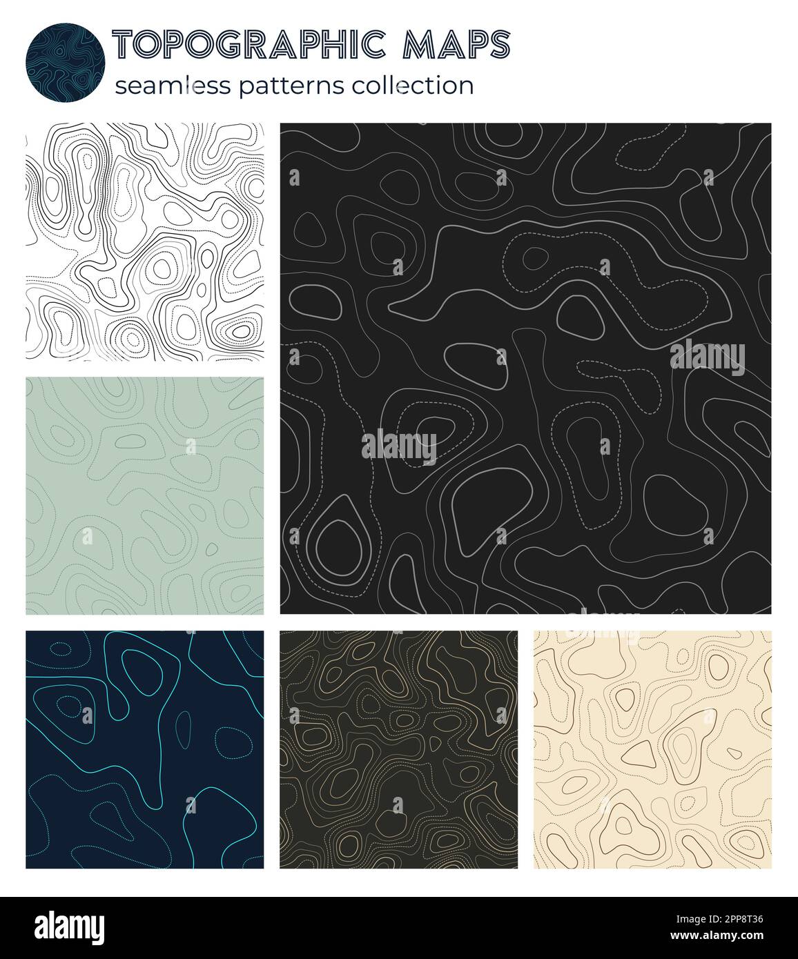 Topographic maps. Attractive isoline patterns, seamless design ...