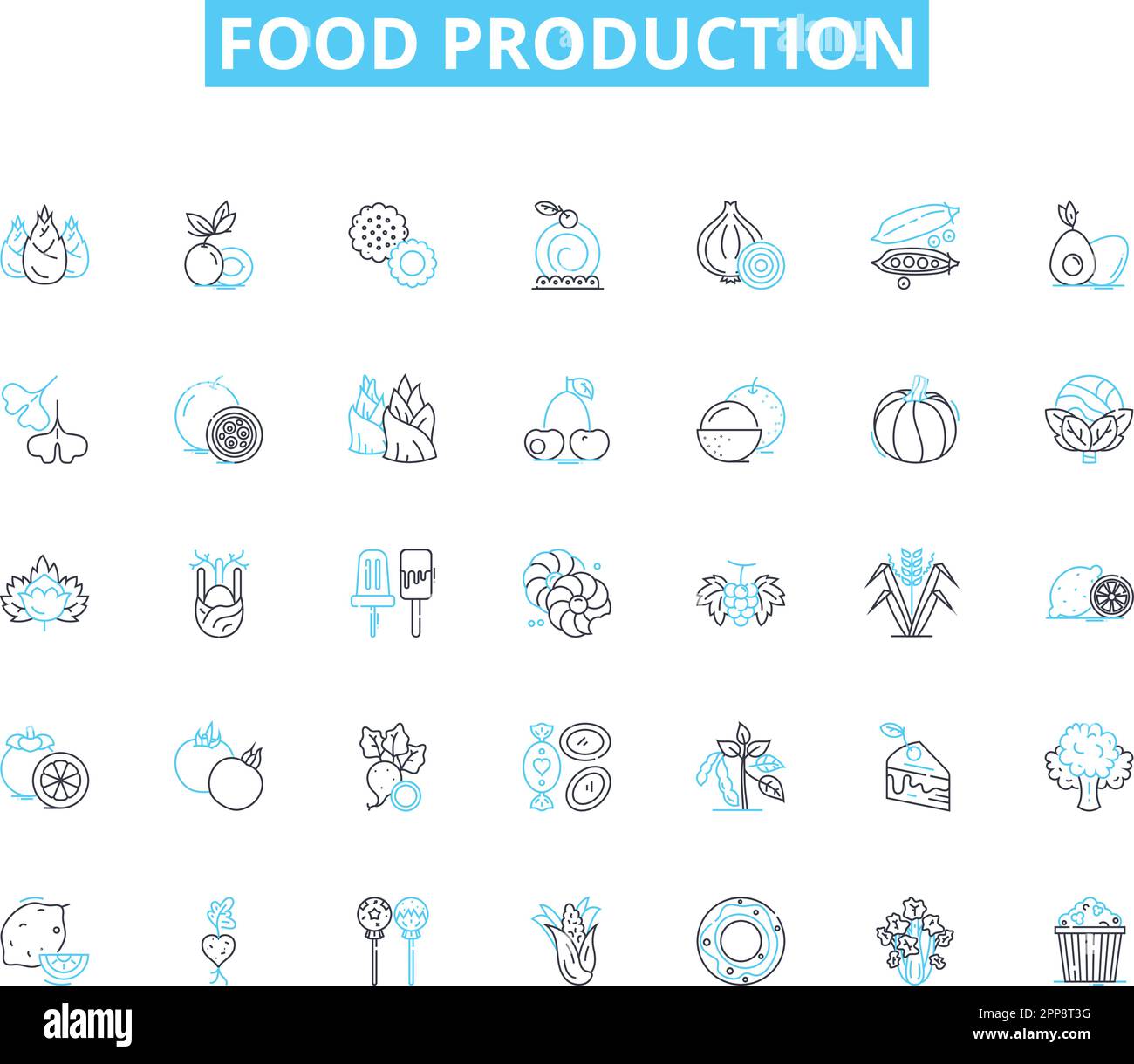 Food production linear icons set. Harvest, Cultivate, Farming ...