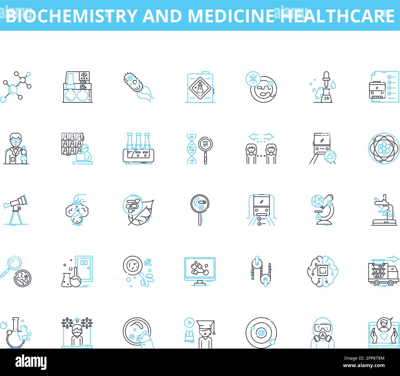 Biochemistry and medicine healthcare linear icons set. Enzymes ...