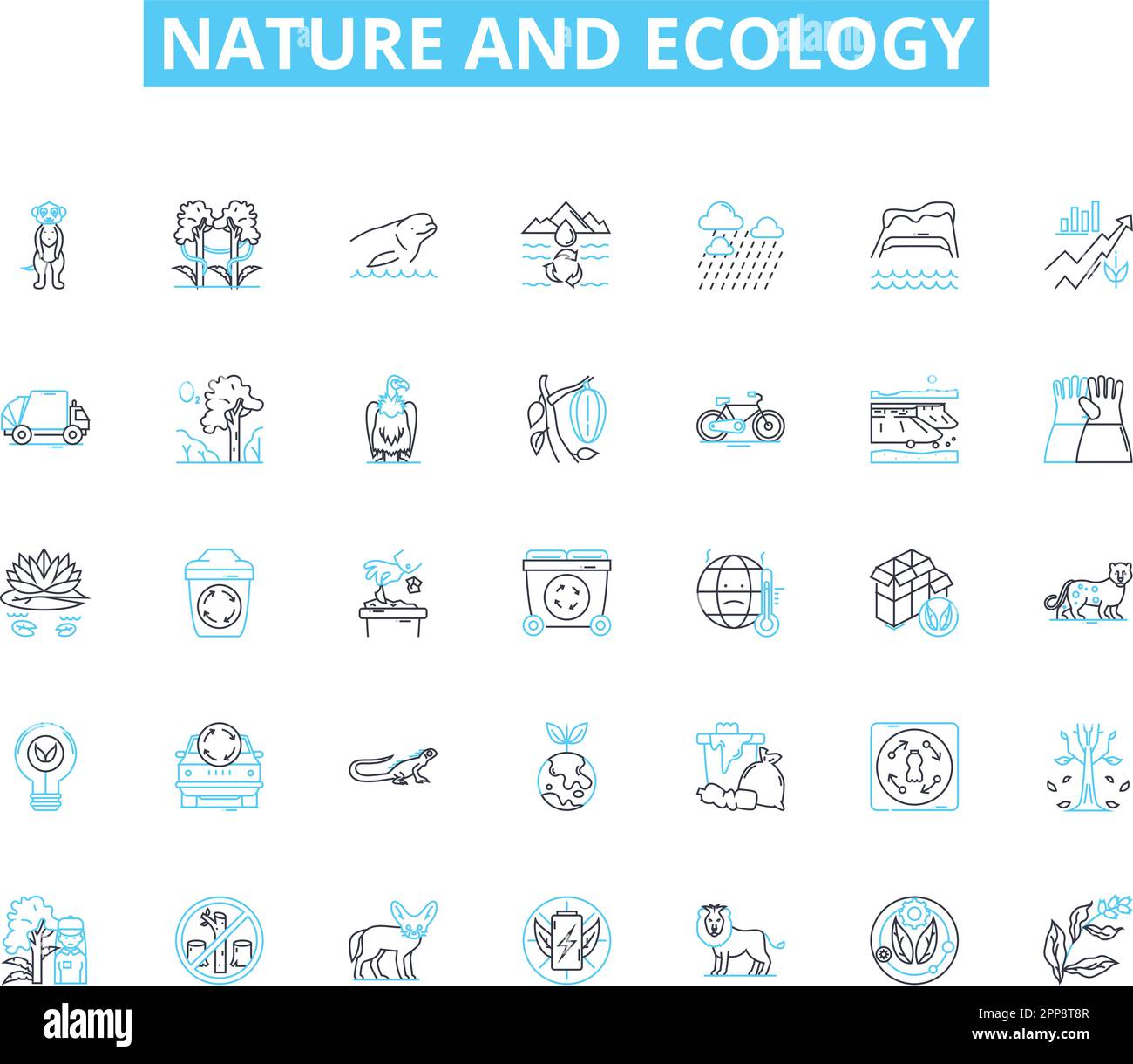 Nature and ecology linear icons set. Forest, River, Mountain, Wildlife ...