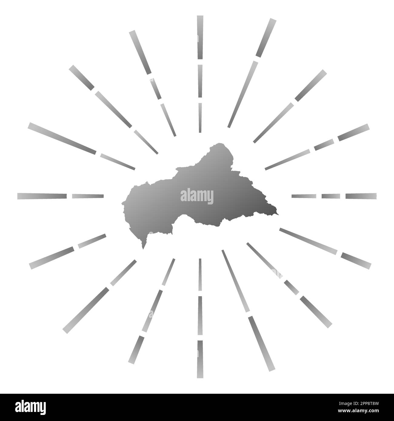 CAR gradiented sunburst. Map of the country with colorful star rays ...