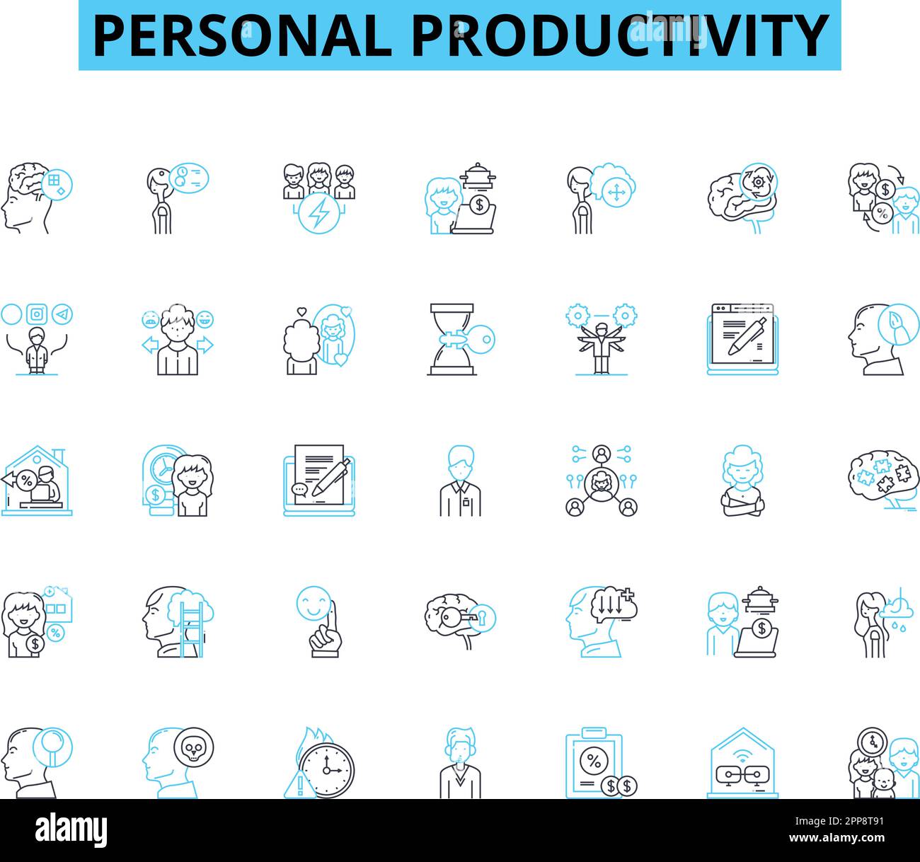 Personal productivity linear icons set. Focus, Efficiency, Time ...