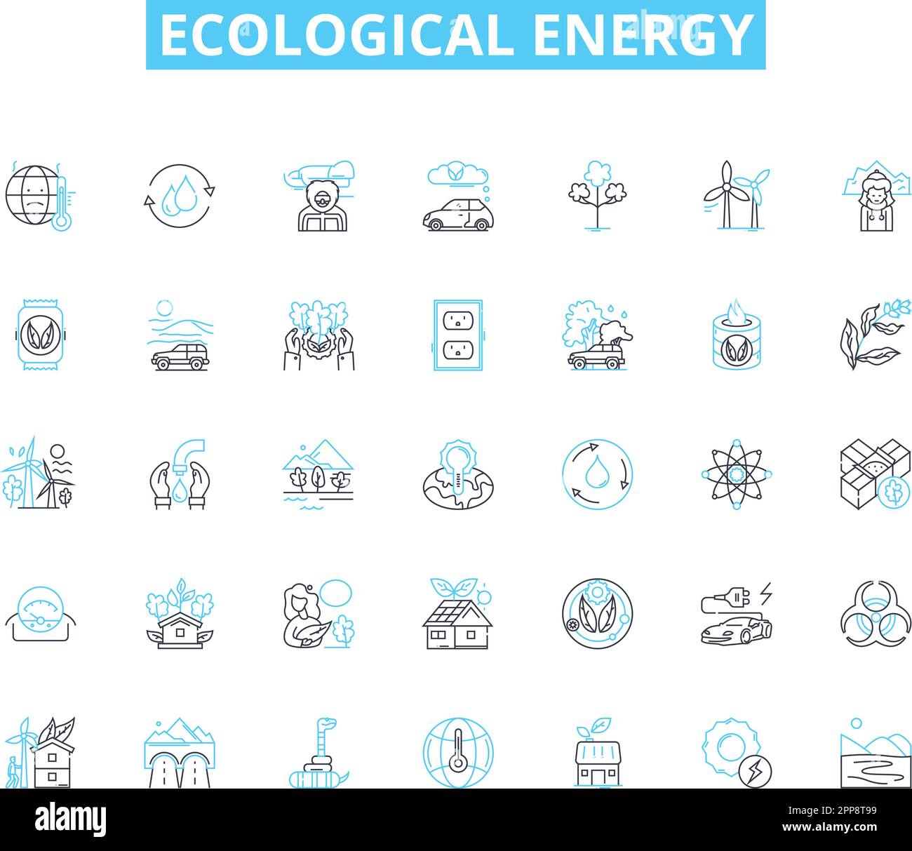ecological energy linear icons set. Solar, Wind, Hydroelectric ...