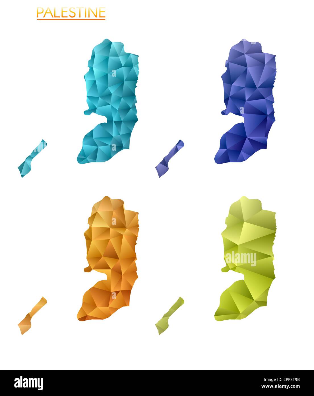 Set of vector polygonal maps of Palestine. Bright gradient map of ...