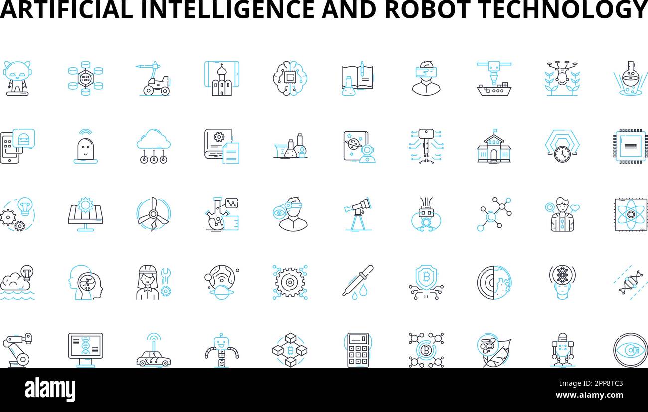 Artificial intelligence and robot technology linear icons set. Robotics ... Artificial intelligence and robot technology linear icons set. Robotics ...