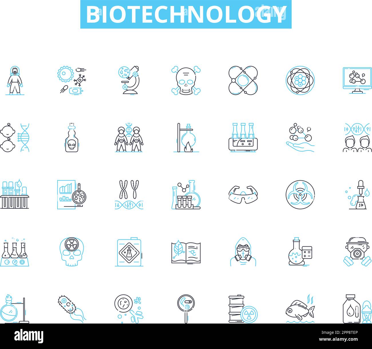 Biotechnology linear icons set. Genetic, Microorganisms, Cloning ...
