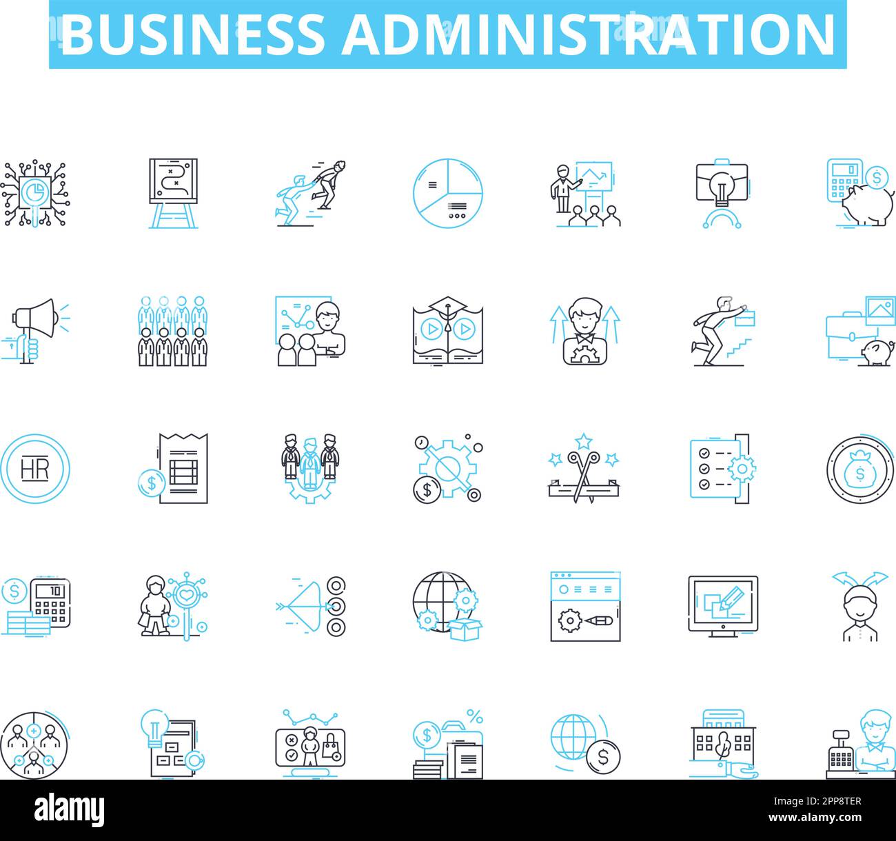 Business administration linear icons set. Management, Leadership ...