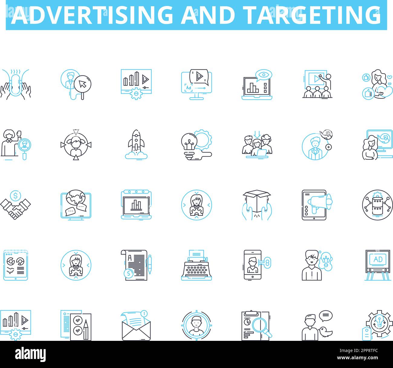 Advertising and targeting linear icons set. Segmentation, Demographics, Persona, Psychographics ...
