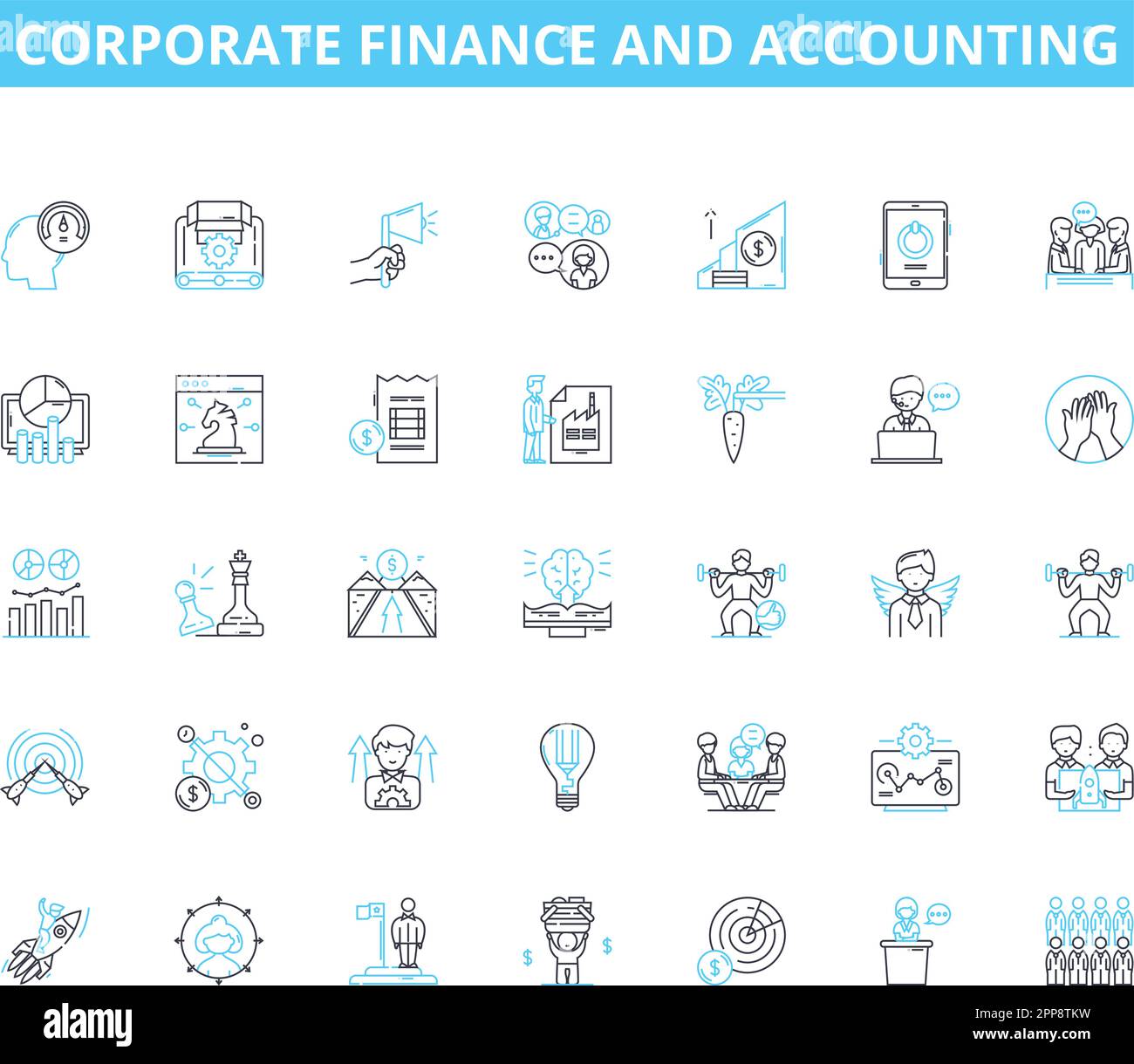 Corporate finance and accounting linear icons set. Auditing ...