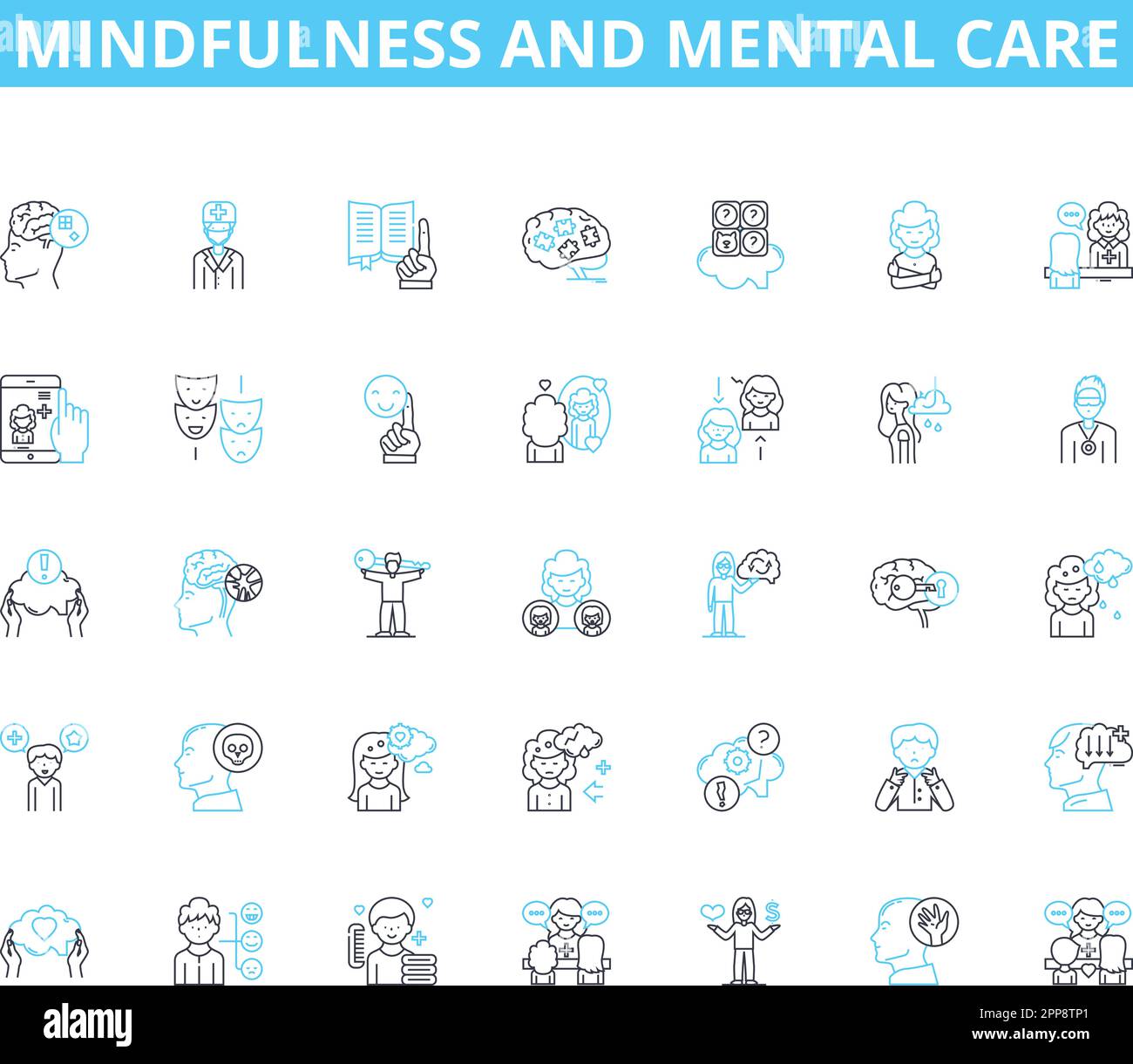 Mindfulness and mental care linear icons set. Meditation, Zen ...