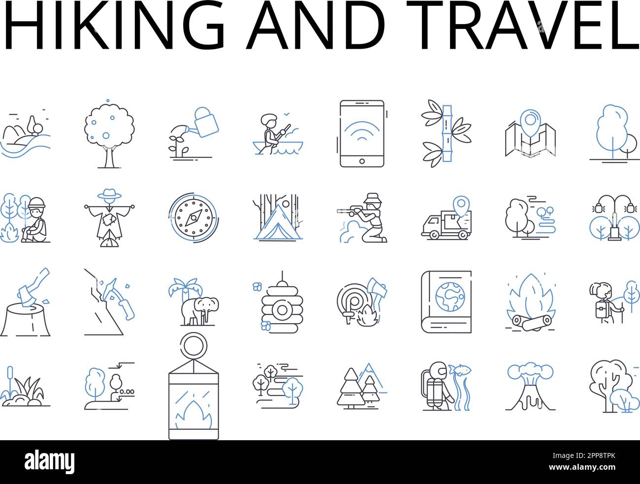 Hiking and travel line icons collection. Adventure escape, Boating ...