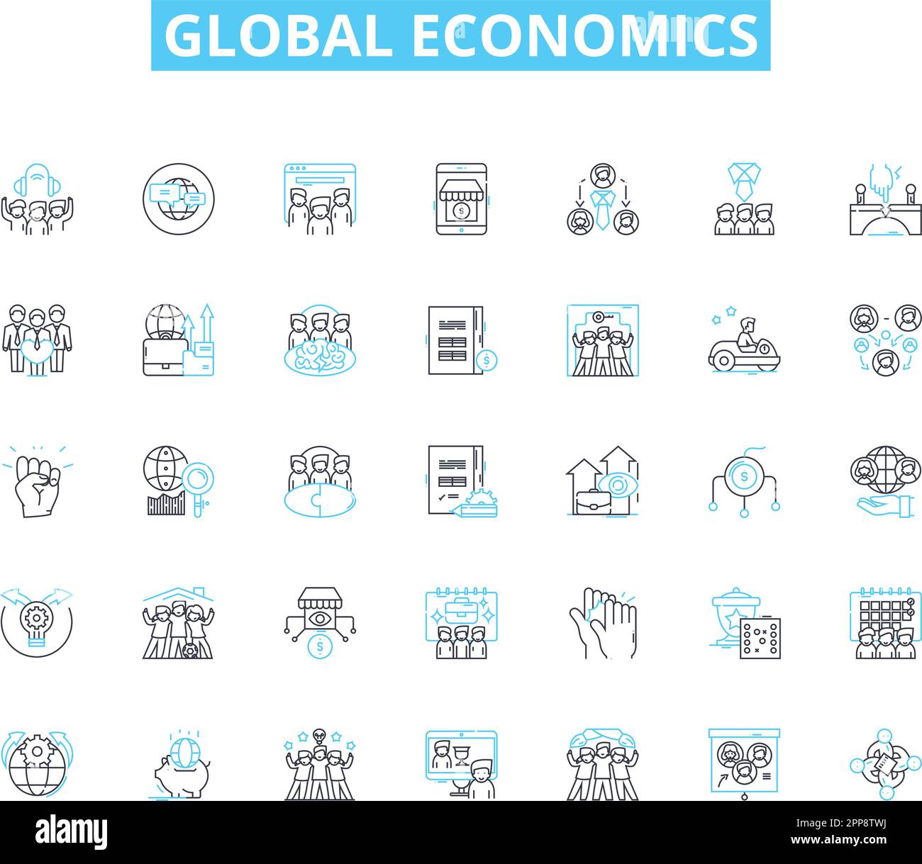 Global economics linear icons set. Trade, Exchange, Growth, Recession ...