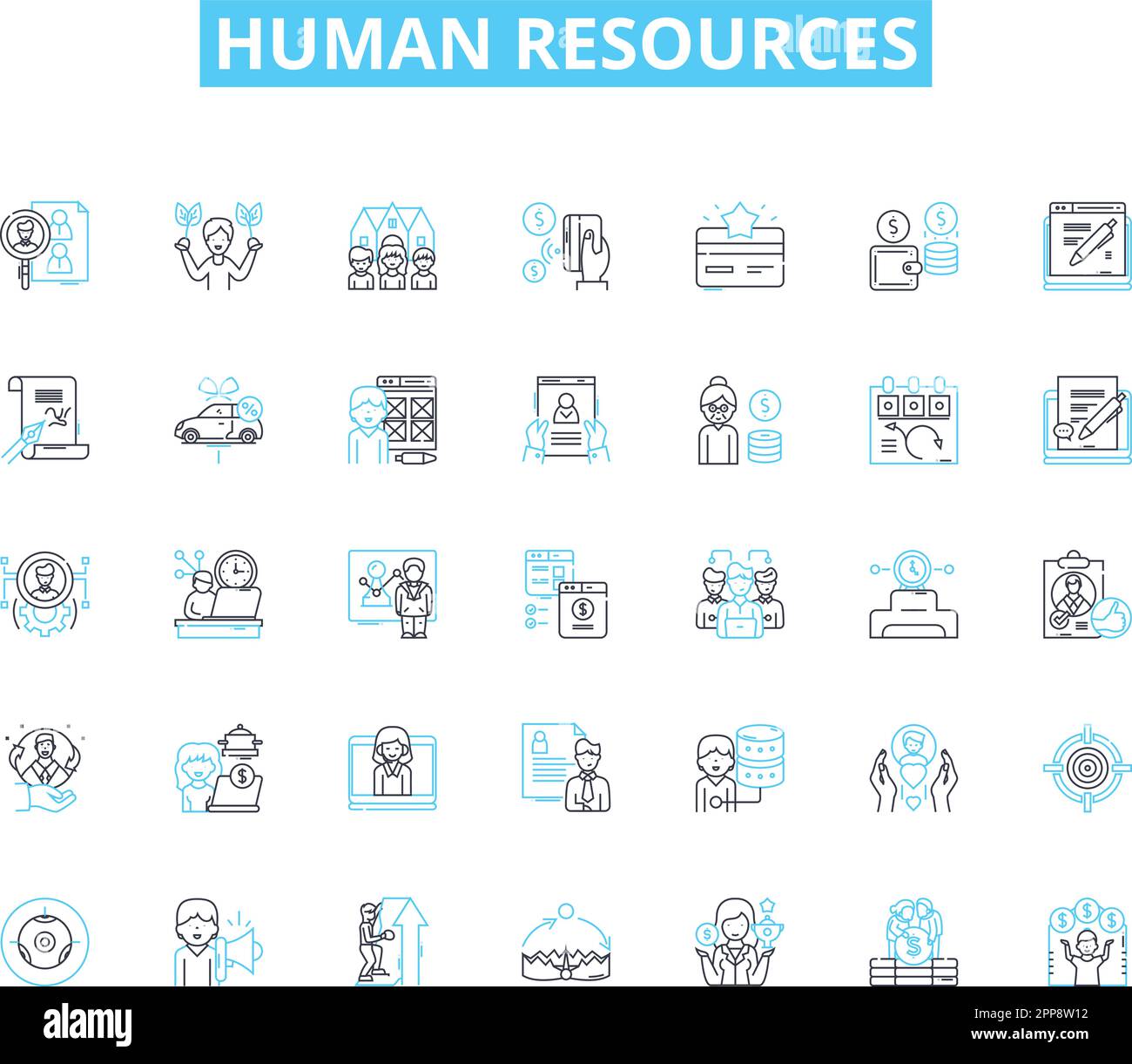 Human resources linear icons set. Recruitment, Hiring, Onboarding ...
