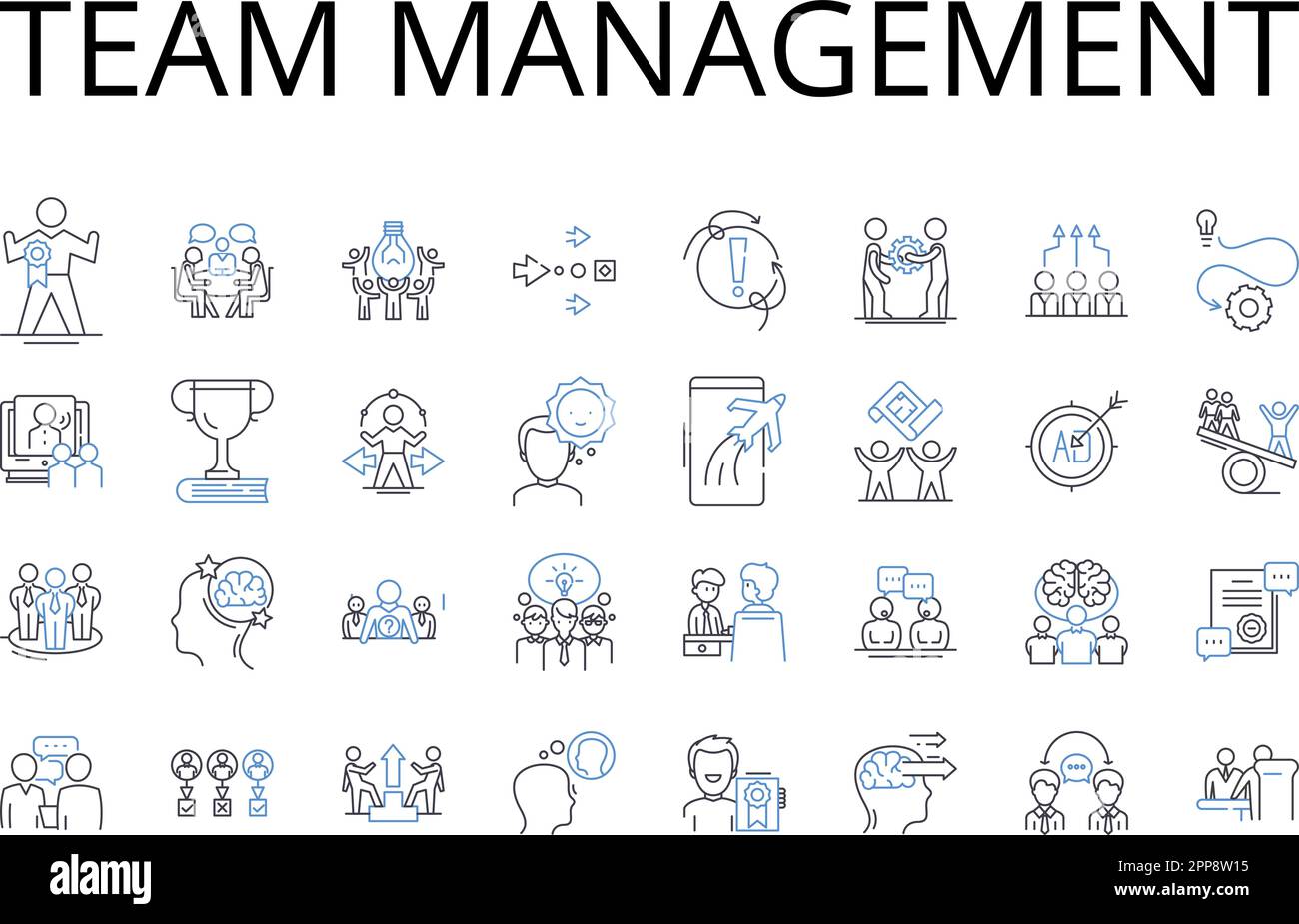 Team management line icons collection. Project coordination, Leadership ...