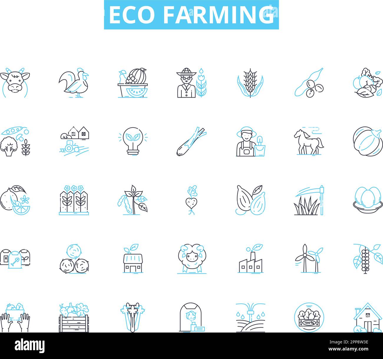 Eco farming linear icons set. Sustainability, Organic, Permaculture ...
