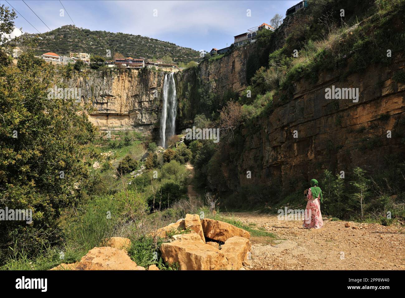 Beirut, Lebanon. 22nd Apr, 2023. A girl walks to the Jezzine Waterfall ...