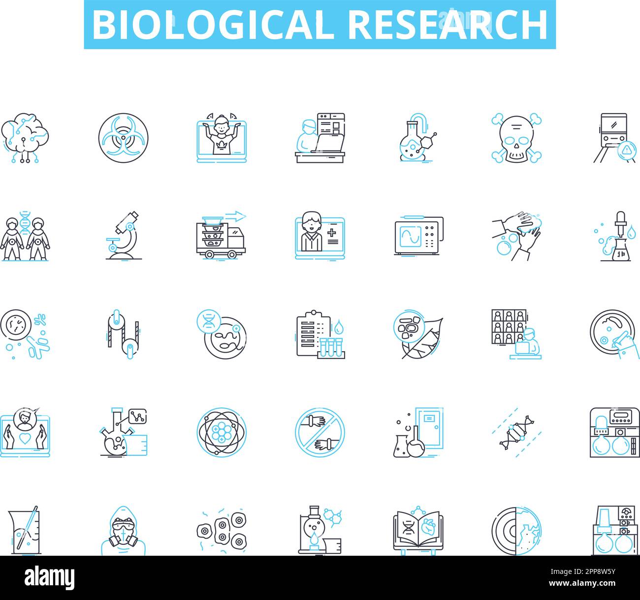 Biological research linear icons set. Genetics, Microbiology, Virology ...
