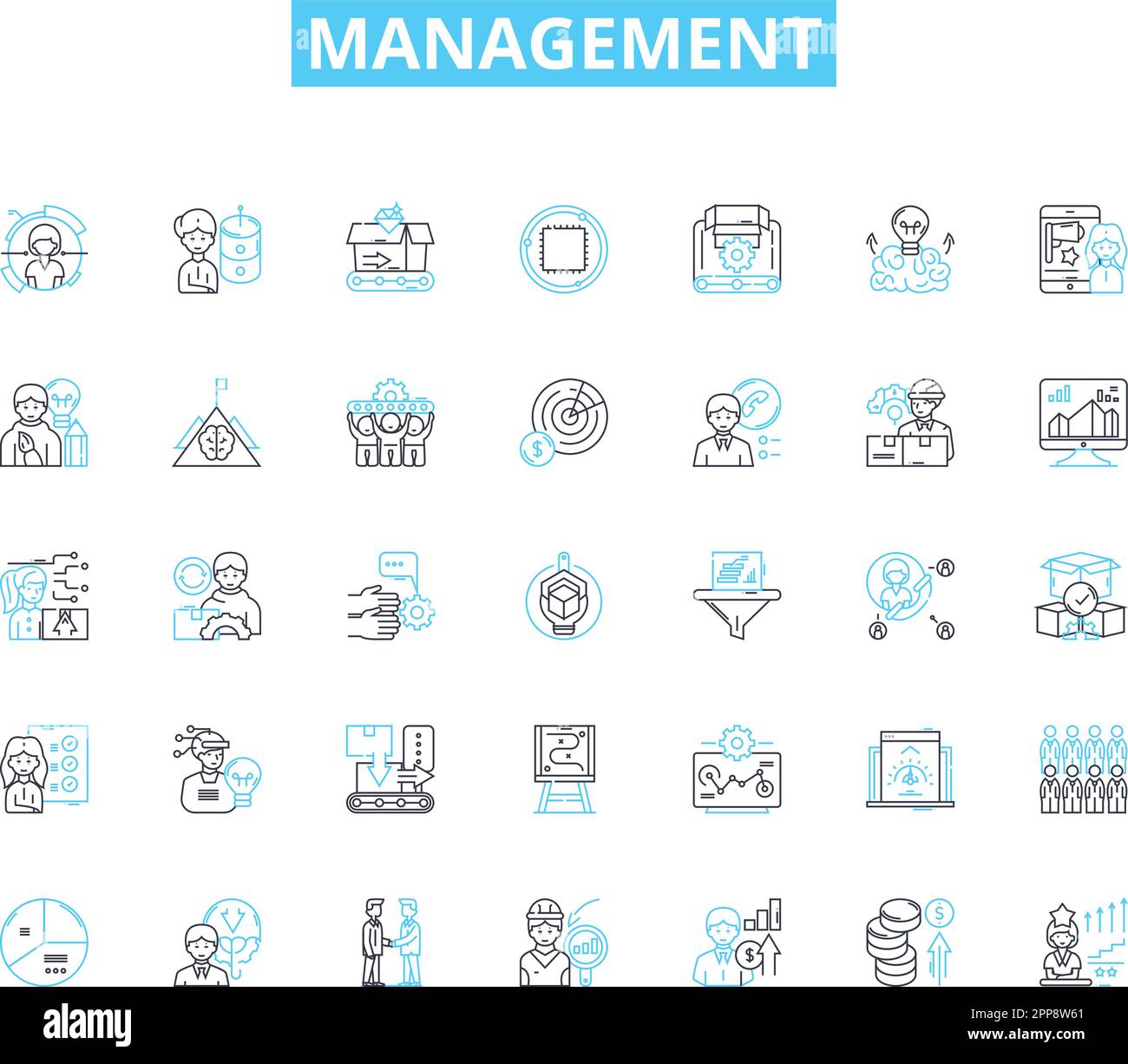 Management linear icons set. Leadership, Strategy, Organization ... Management linear icons set. Leadership, Strategy, Organization ...