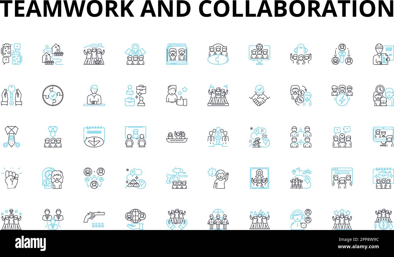 Teamwork and collaboration linear icons set. Synergy, Alliance ...
