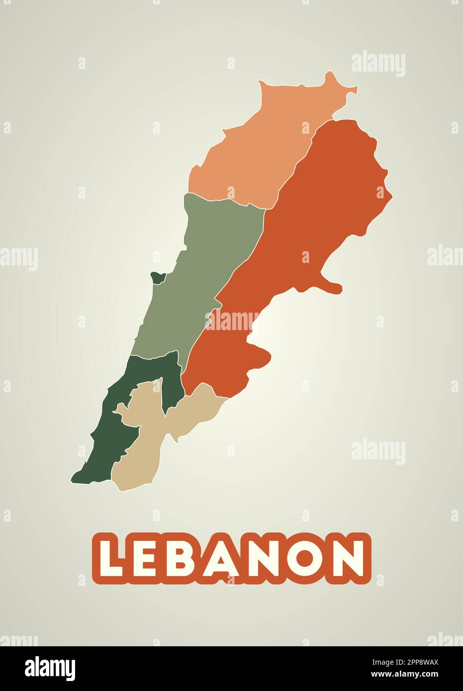 Lebanon poster in retro style. Map of the country with regions in ...