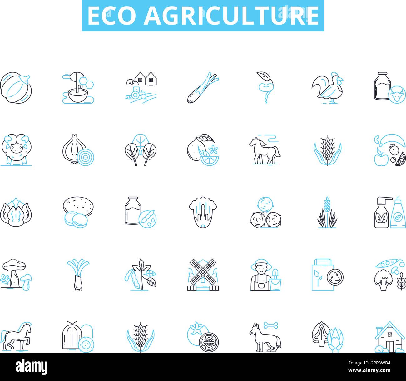 Eco agriculture linear icons set. Sustainability, Organic, Regenerative ...