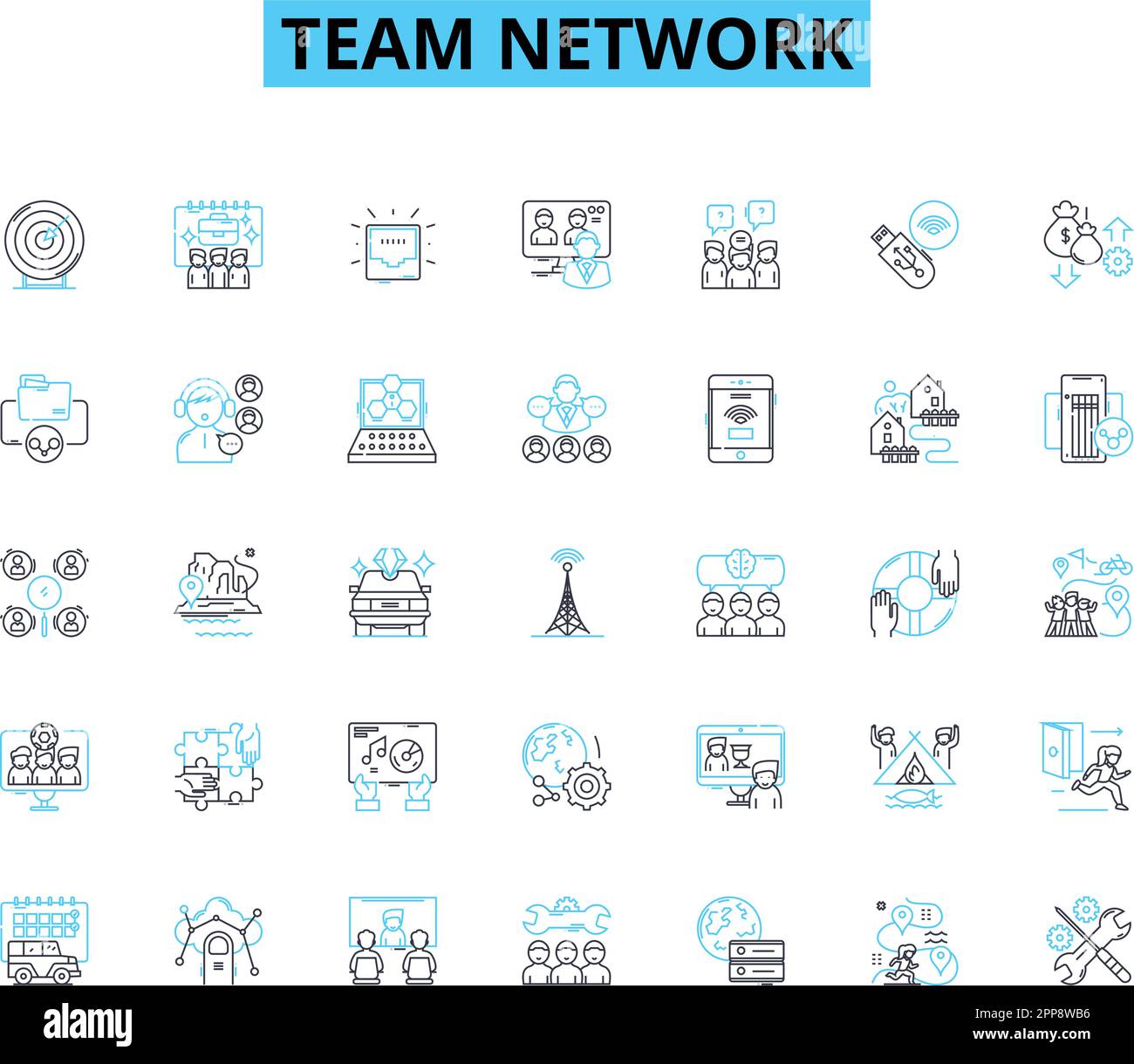 Team Network Linear Icons Set Ollaboration Integration Communication