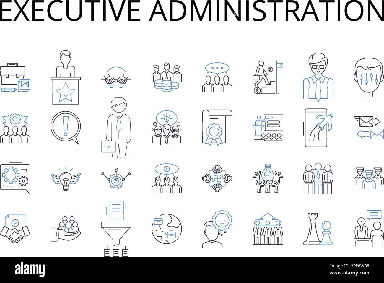 Executive administration line icons collection. Management leadership ...