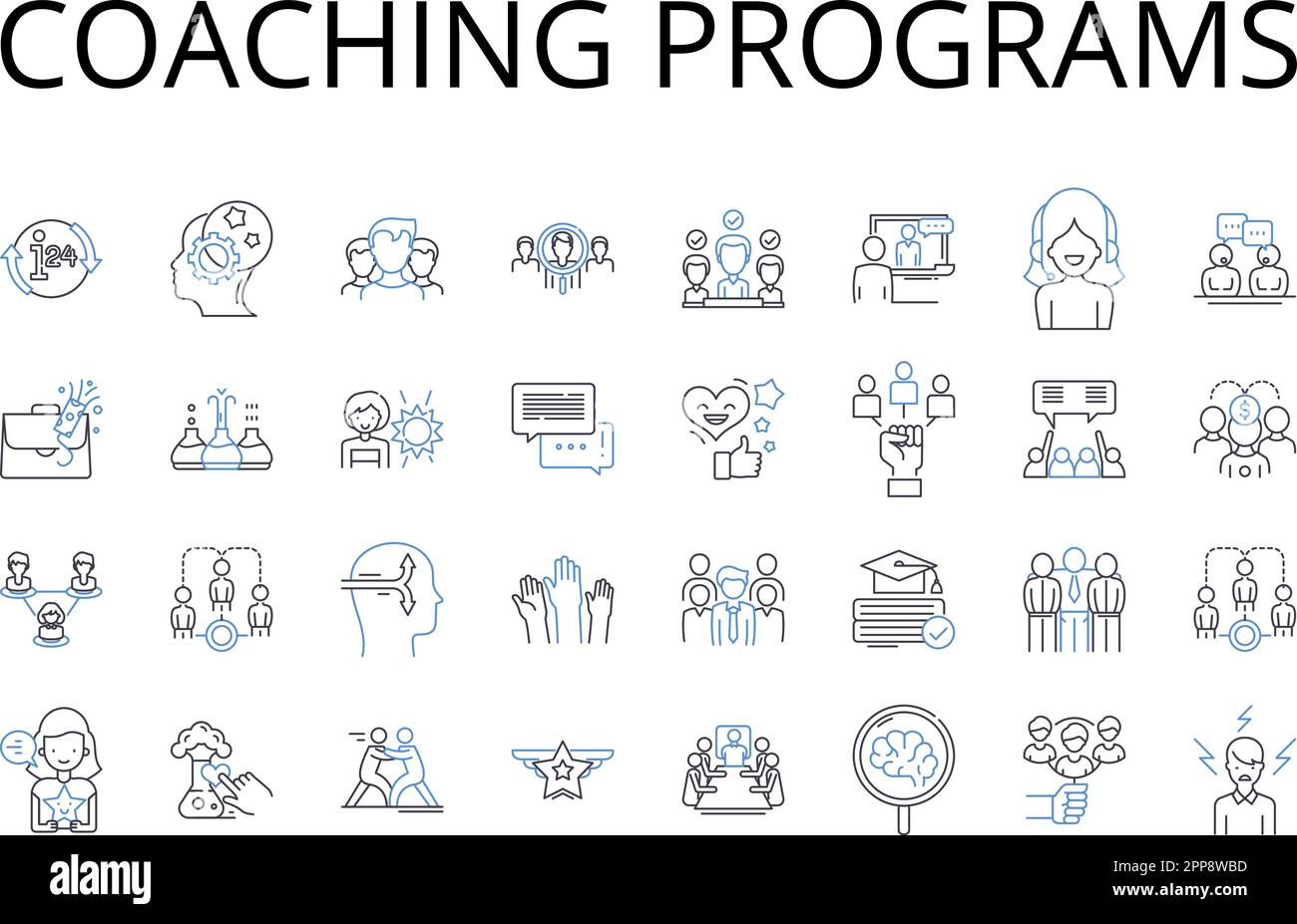 Coaching programs line icons collection. Leadership training ...