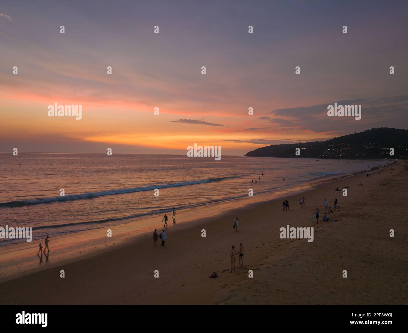 aerial view reflection of scenery romantic sky of sunset at Karon beach ...