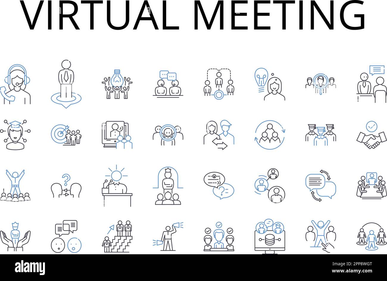 Virtual meeting line icons collection. Online conference, Digital ...