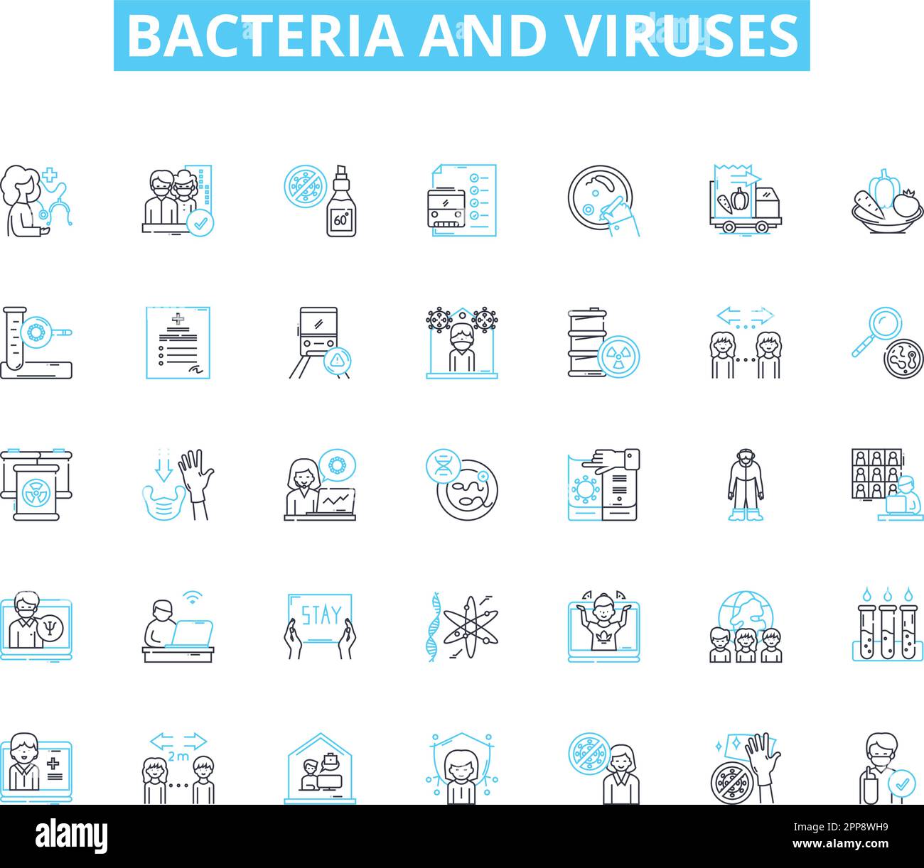 Bacteria and viruses linear icons set. Pathogen, Microbe, Infection ...