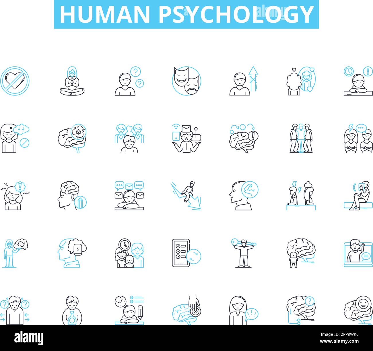 Human psychology linear icons set. Mindset, Emotion, Behavior ...