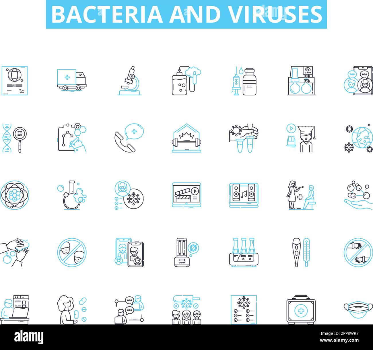 Bacteria and viruses linear icons set. Pathogen, Microbe, Infection ...