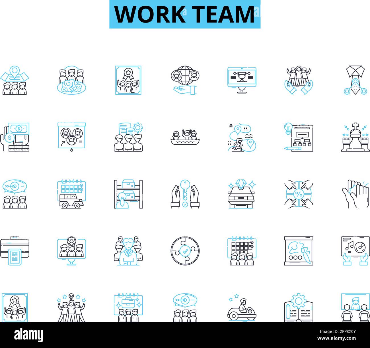 Work team linear icons set. Synergy, Collaboration, Unity, Camaraderie ...