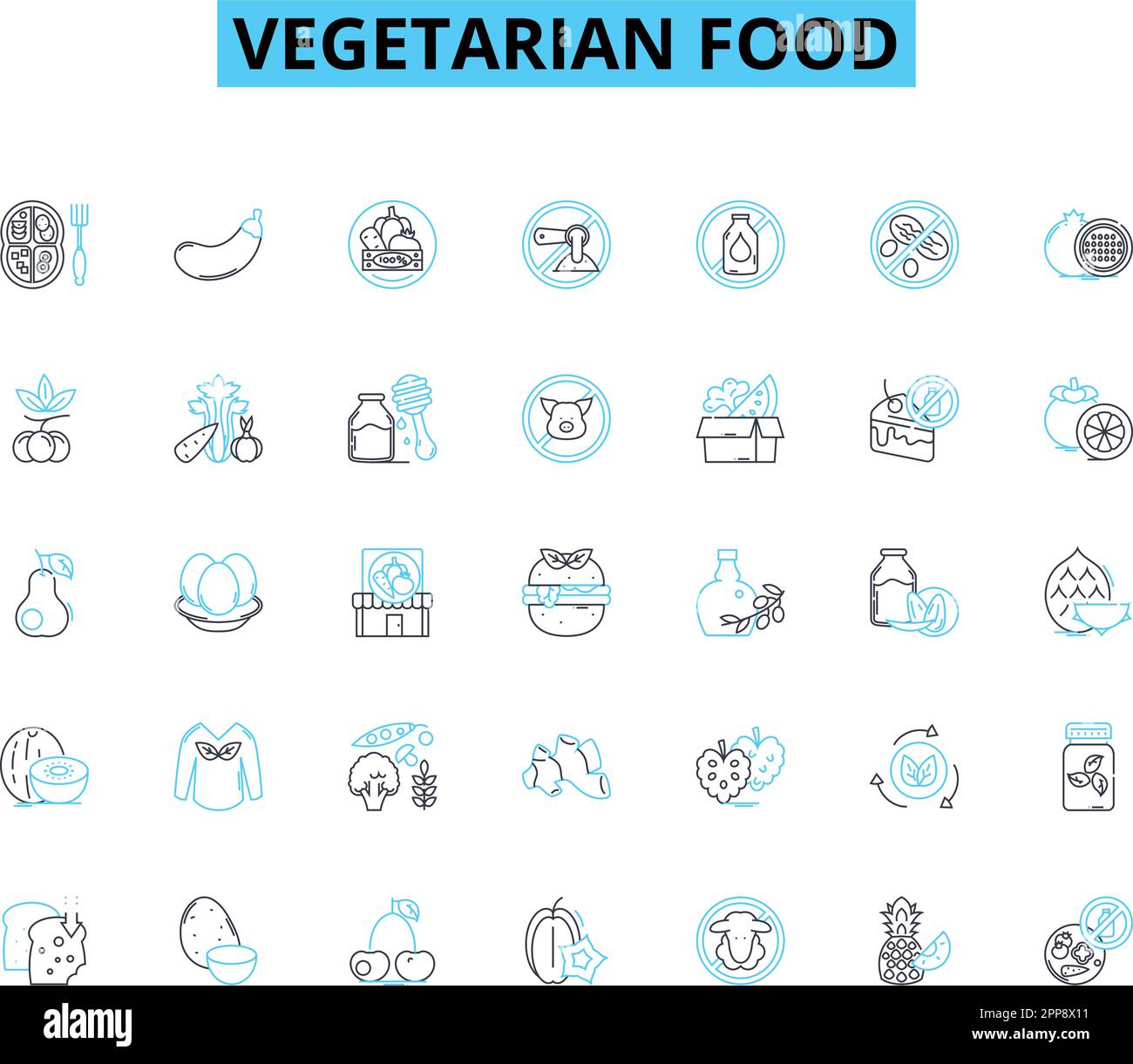 Vegetarian food linear icons set. Tofu, Quinoa, Lentils, Chickpeas ...