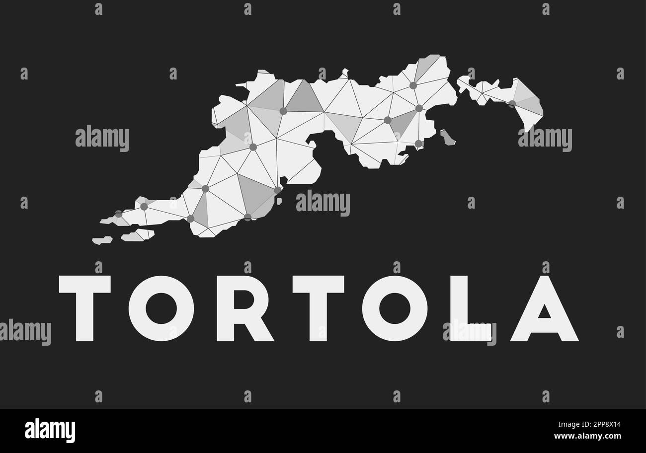 Tortola - communication network map of island. Tortola trendy geometric ...