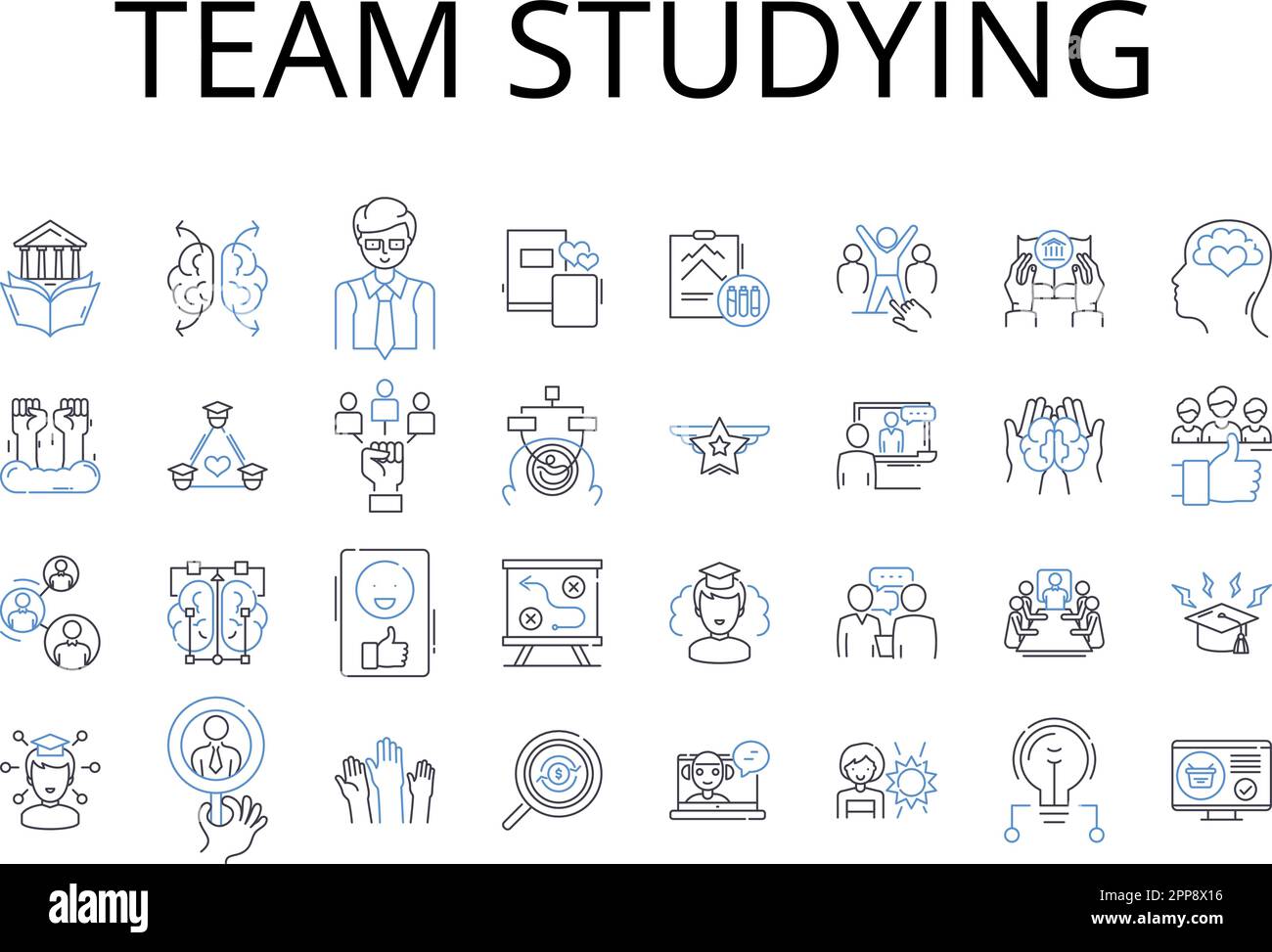 Team studying line icons collection. Collective learning, Partner ...