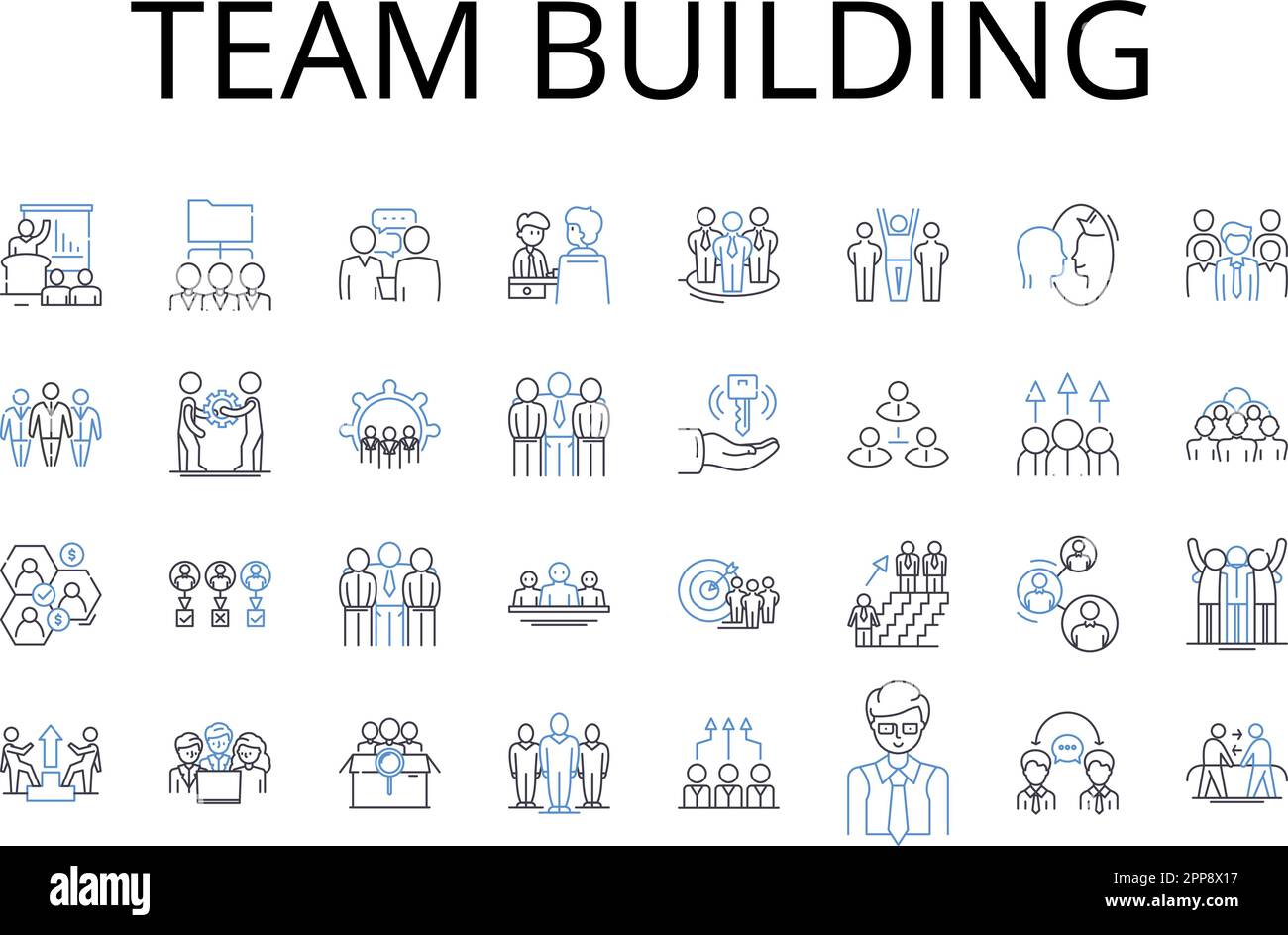 Team building line icons collection. Bonding exercises, Group ... Team building line icons collection. Bonding exercises, Group ...