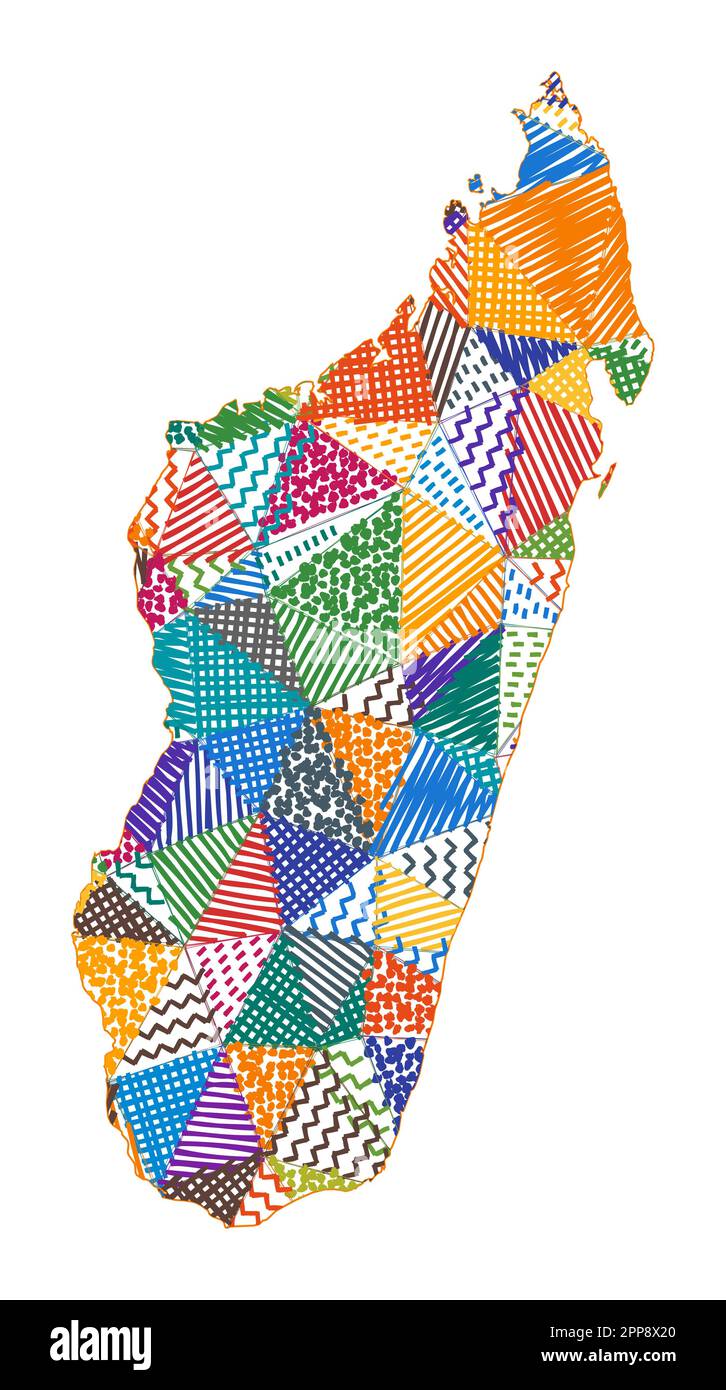 Kid style map of Madagascar. Hand drawn polygons in the shape of ...