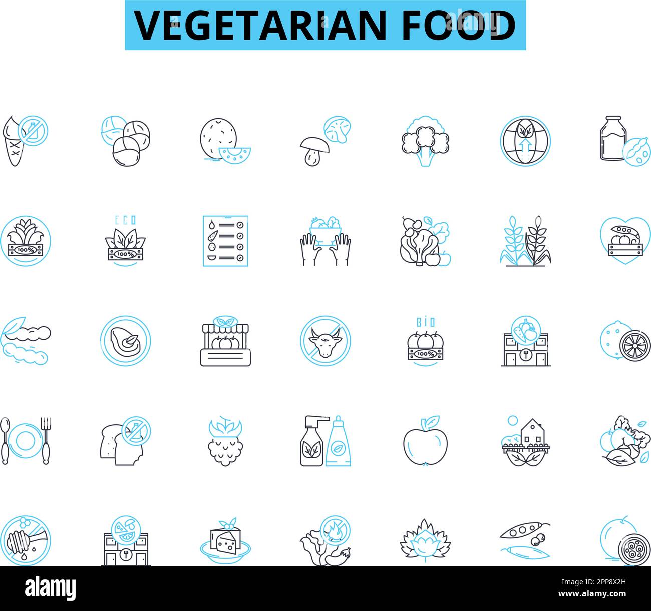 Vegetarian food linear icons set. Tofu, Quinoa, Lentils, Chickpeas ...