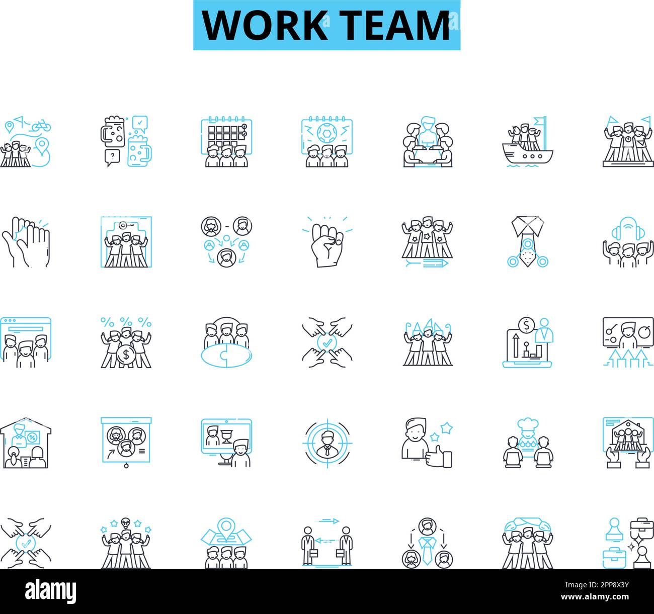 Work Team Linear Icons Set Synergy Collaboration Unity Camaraderie