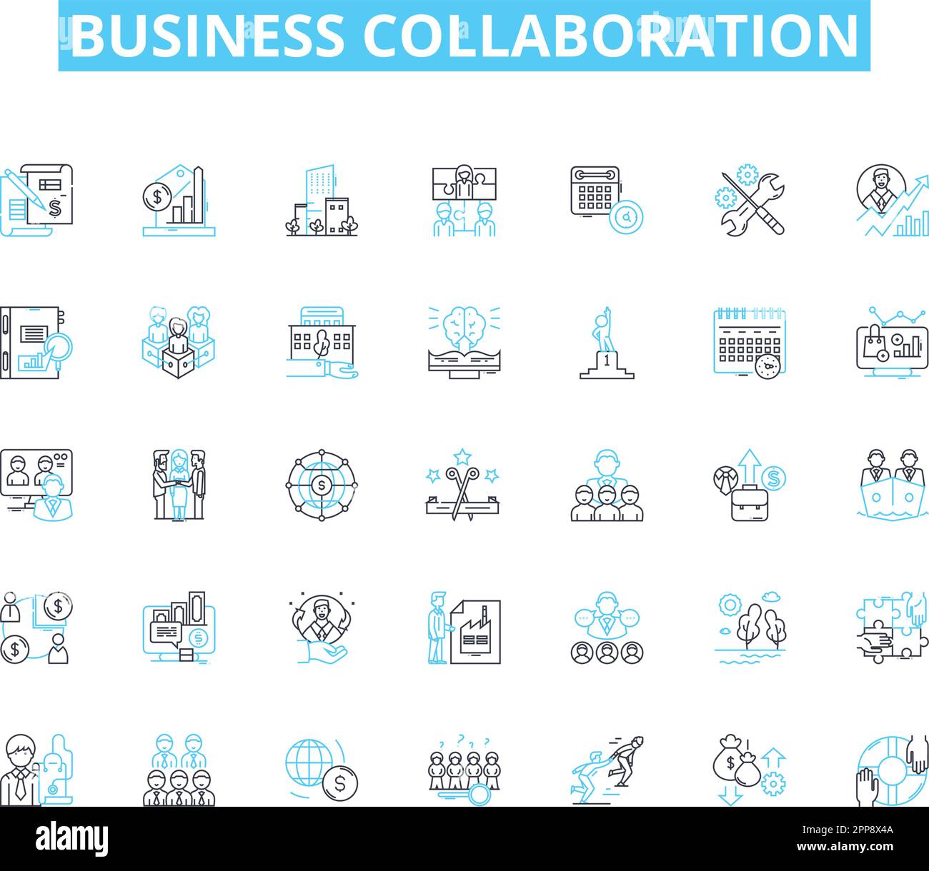 Business collaboration linear icons set. Partnership, Alliance, Nerking ...