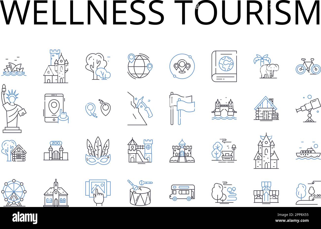 Wellness tourism line icons collection. Adventure travel, Health ...
